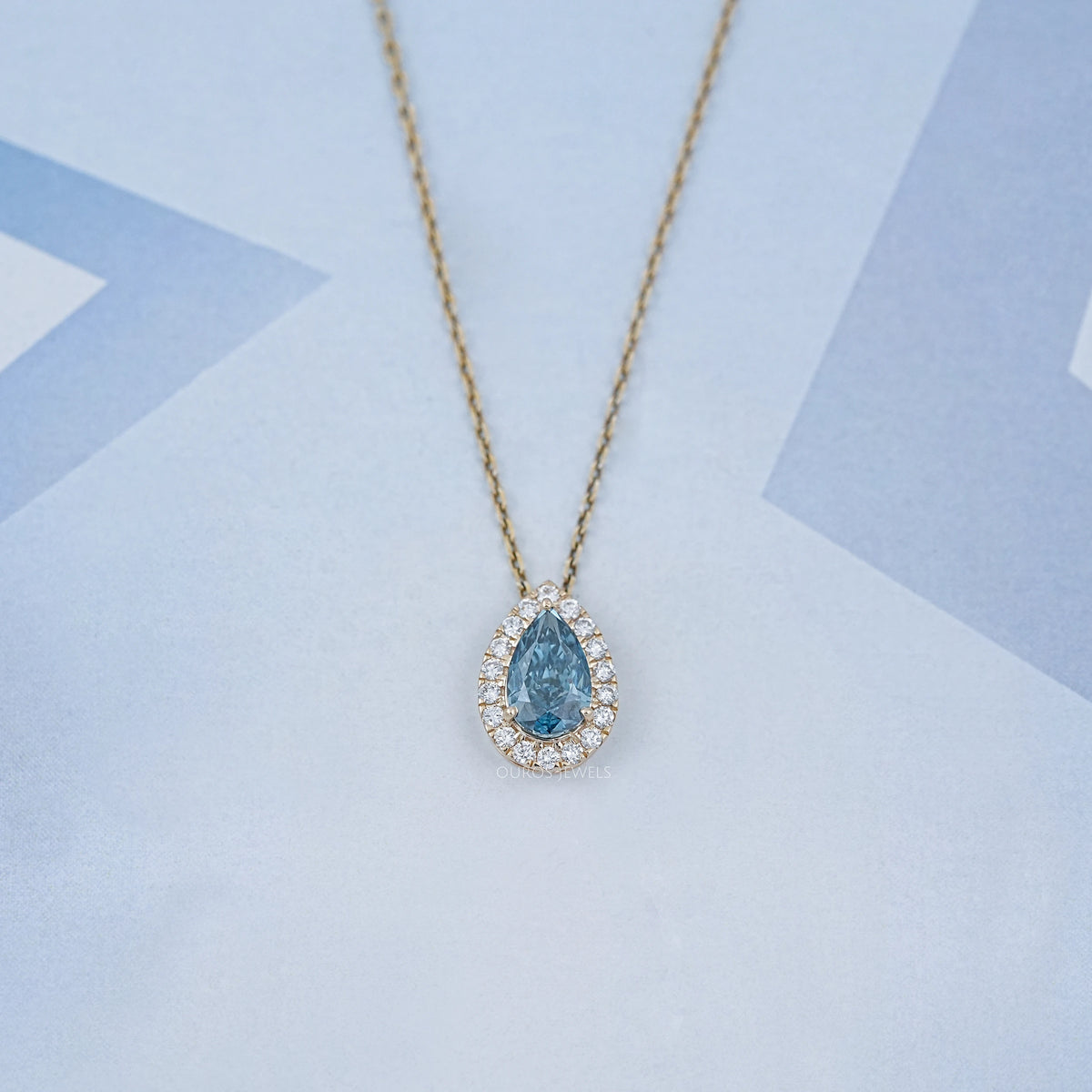 Blue Pear Lab Diamond Halo Pendant — Ouros Jewels
